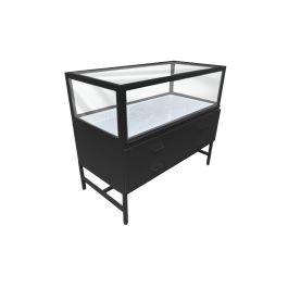 Black Glass Display Storage Showcase with Lockable Drawers