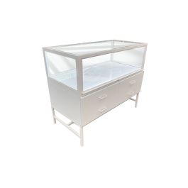 Luxury Glass Display Showcase with White Frame and Lockable Drawers